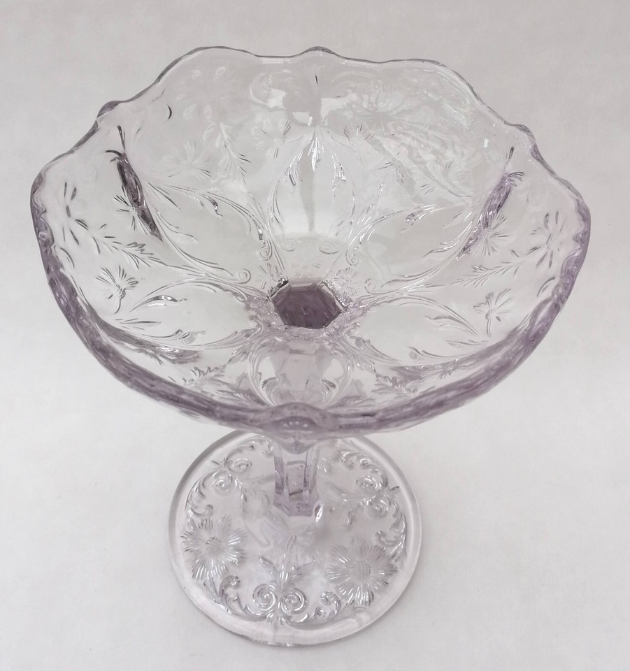 Vintage McKee Lilac Glass Compote Rock Crystal OMN Pattern Pressed ...