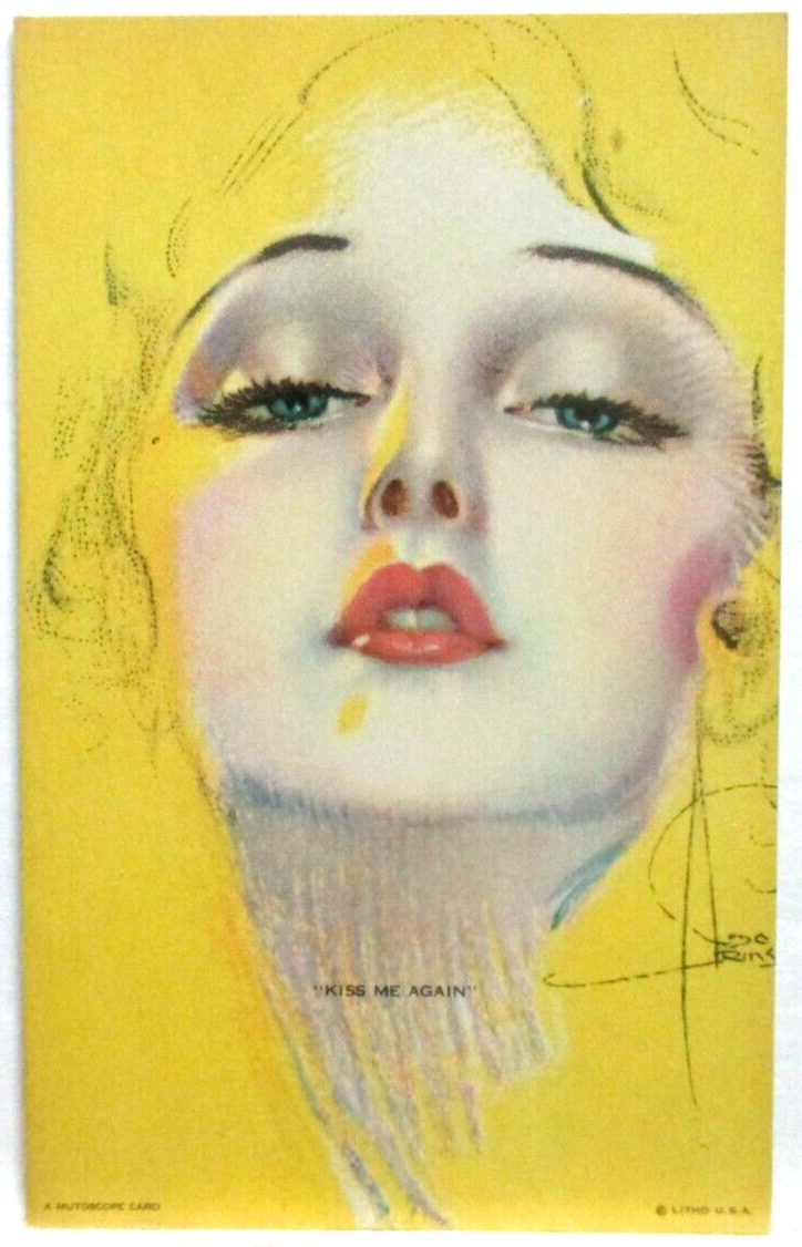 1941 GIL ELVGREN MUTOSCOPE PINUP CARD "ALL AMERICAN GIRLS" "KISS ME ...
