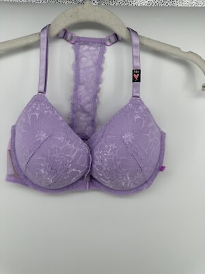 Victoria's Secret Push Up Front Close Bra 34D Purple Underwire Strappy ...