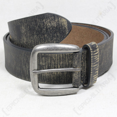 Black Leather Vintage Style Belt - Genuine Aged Leather Metal Buckle ...