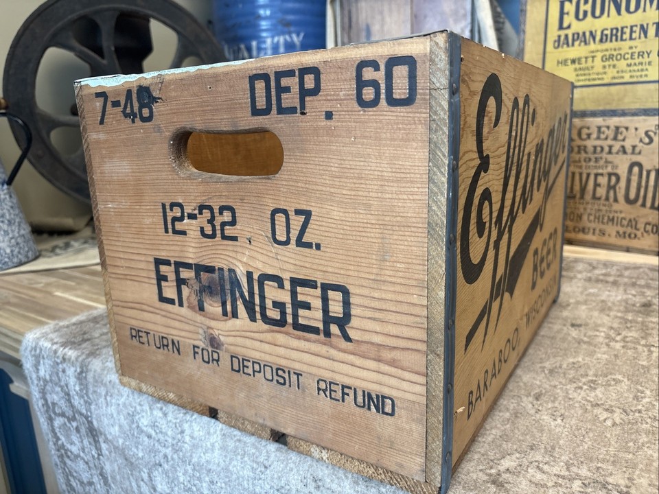Vintage Wooden Beer Crate Effinger Brewing Baraboo Wisconsin Box 1948 ...