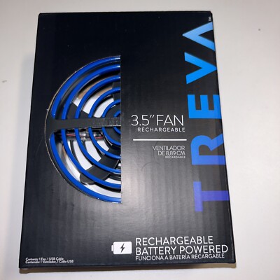 Treva 3-1/2" Blue 3-Speed Portable Rechargeable Fan with Sturdy Base ...