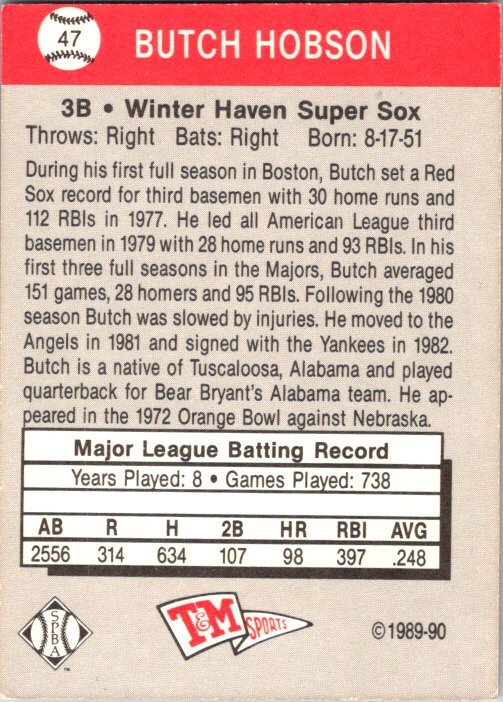 1989-90 T&M Senior League #47 Butch Hobson | eBay