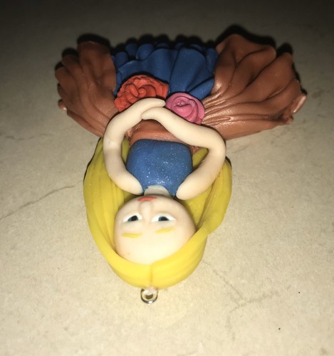 4”X 3 1/4” POLYMER CLAY OOAK HANGING GIRL GOLD/BLUE DRESS | eBay