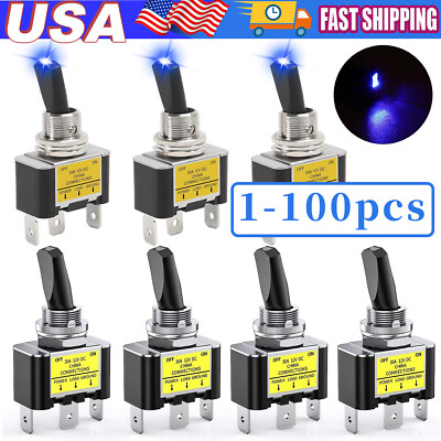 Blue LED Light 3Pin Rocker Toggle ON/Off Switch 30A 12V for Car Boat ...