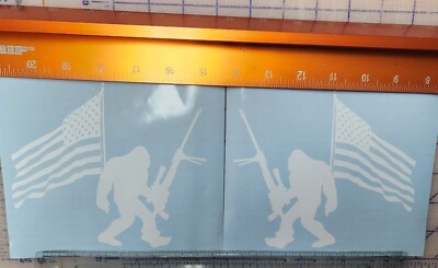 Bigfoot Sasquatch 50 Caliber American Flag durable sticker 6" mirrored ...