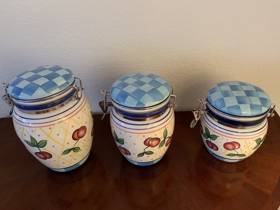 Kitchen Canister Set Ceramic 3 Pc Storage Container Jar Counter Sugar ...
