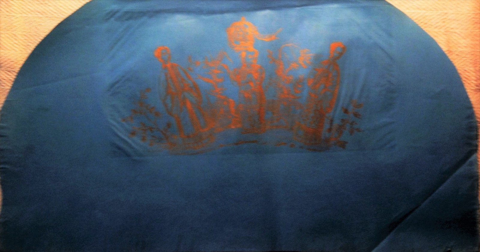 Fan, Eventail. Country Of Golden Fan On Blue Background, Ca. 1850 | eBay UK