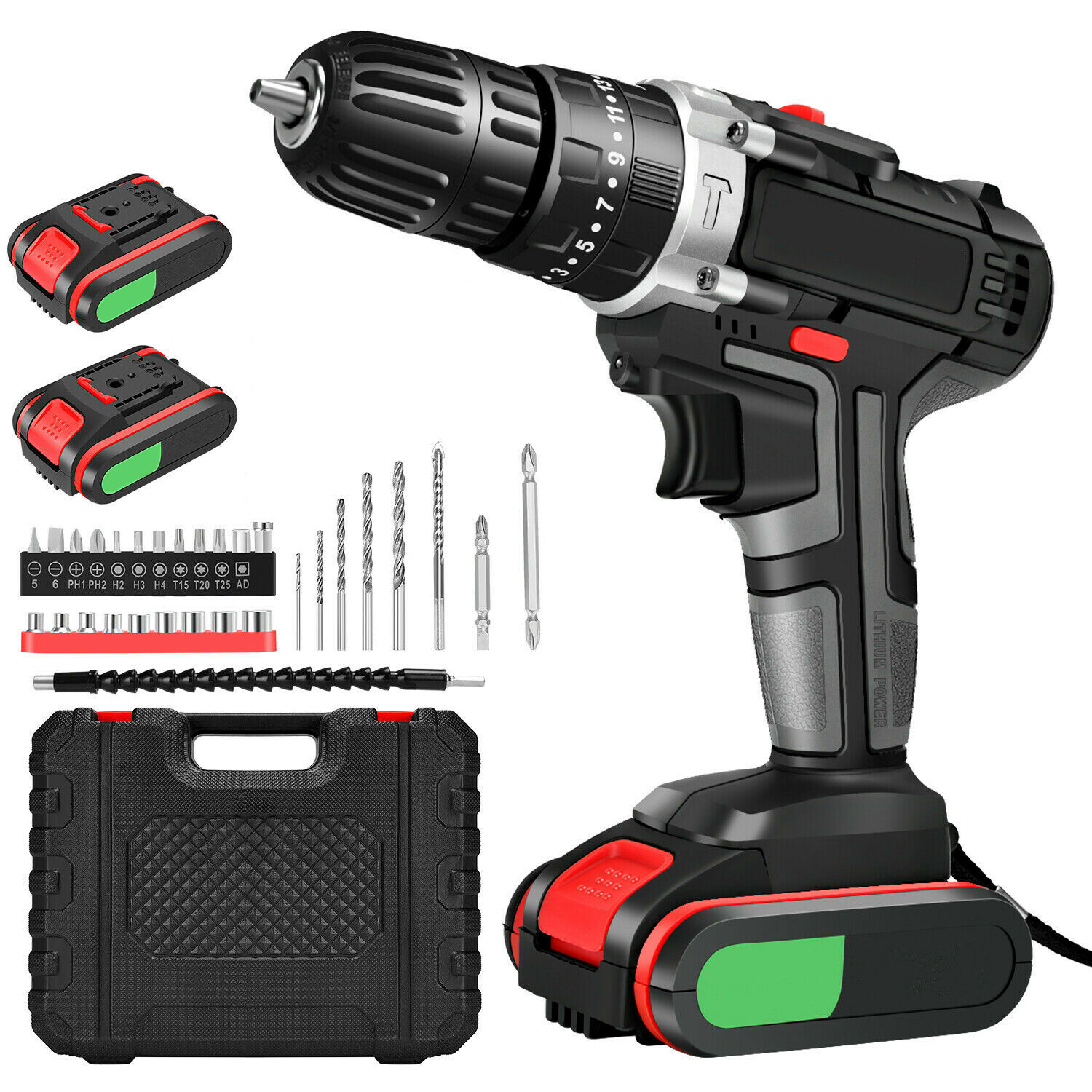 48v Brushless Heavy Duty Cordless Drill Impact Driver Kit Hammer +2 ...