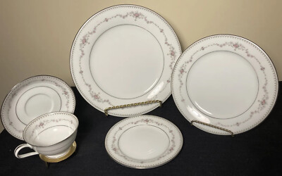 Noritake Fairmont 6102 Pink Roses ~ Platinum Trim 5-Piece Place Setting ...