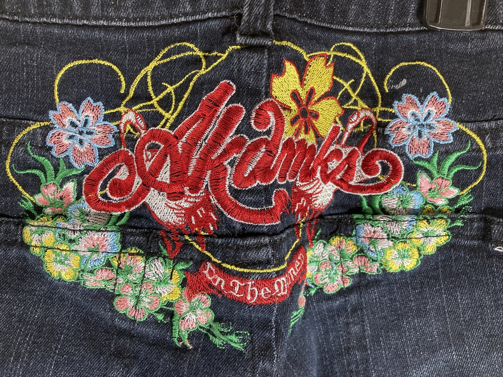 AKDMKS women size 11/12 Embroidered "On the Money" with flowers Dark ...