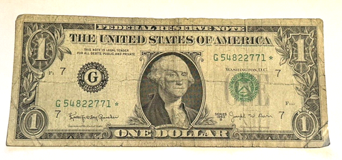 1963 B Series One US Star Dollar Signed Joseph Barr Serial # G 54822771 ...