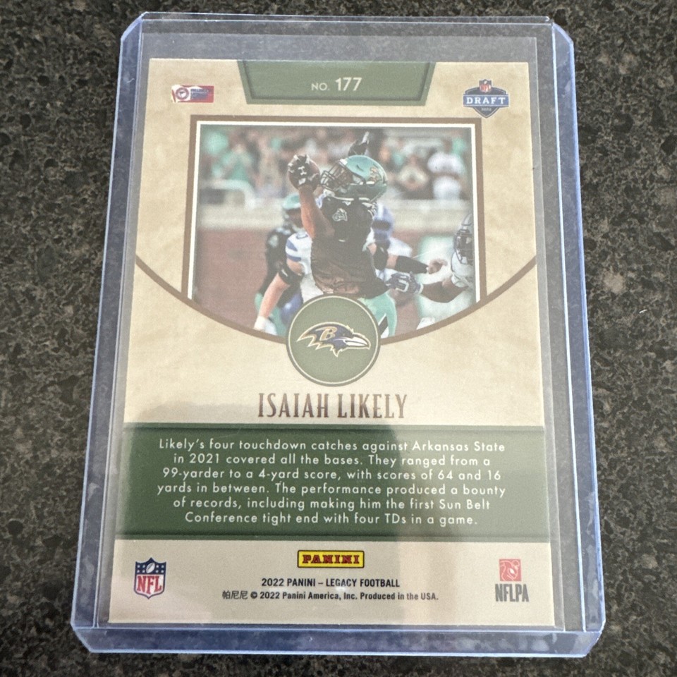 Isaiah Likely 2022 Panini Legacy #177 Baltimore Ravens RC Football ...