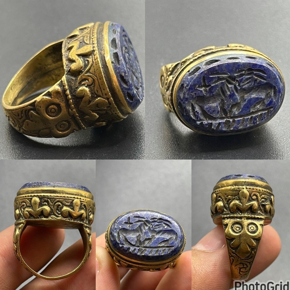 Unique Vintage Near Eastern LapisLazuli Intaglio Stone Solid brass Seal ...