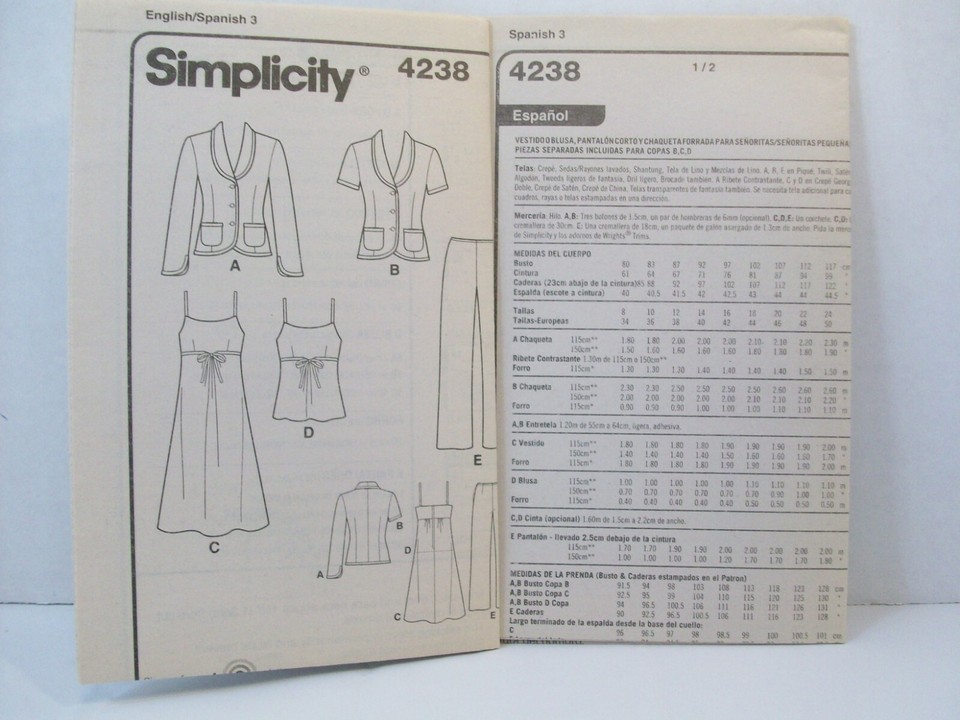 Simplicity Pattern 4238 Miss Size 8-16 Dress Top Cropped Pants Lined ...