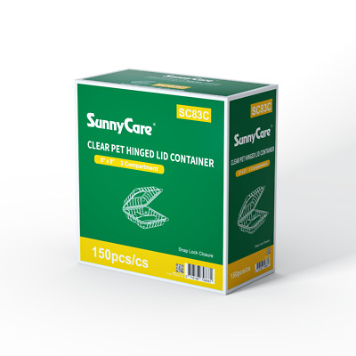 Sunnycare Clamshell PET Hinged Container Disposable 8X8, 3 COMPT, Clear ...