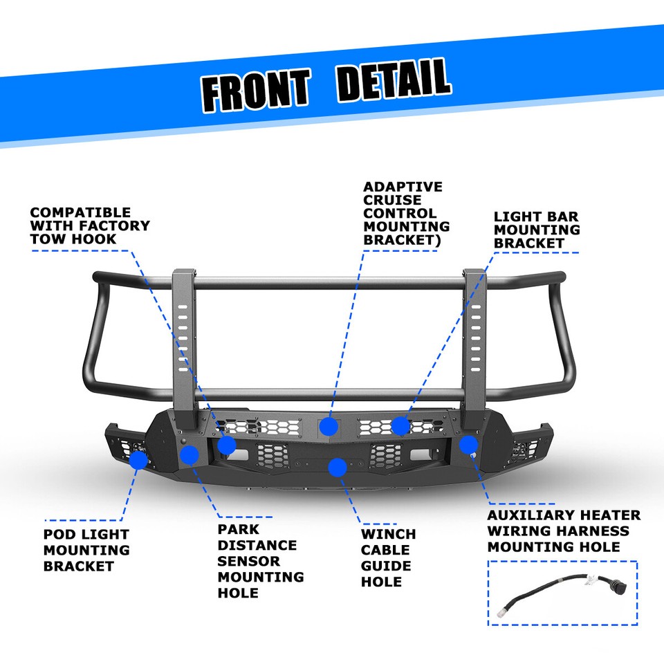 Steel Front Bumper w/Skid Plates+Lights For 2022-2026 Chevrolet ...