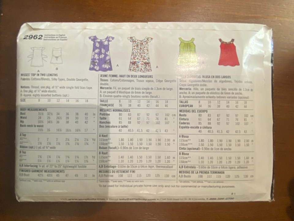 🌟🧵Simplicity Sew Pattern 2962 Misses EASY BOHO TOPS UC🧵 | eBay