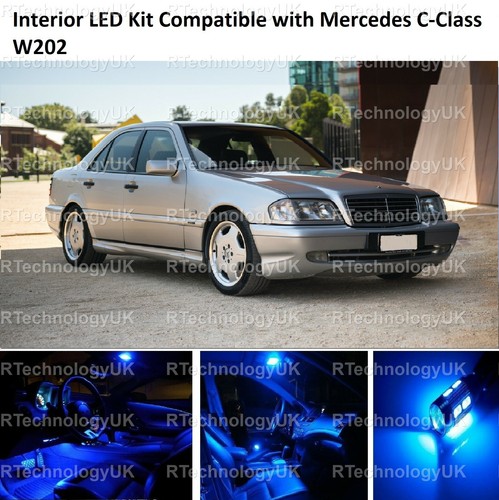 BLUE PREMIUM for MERCEDES C CLASS W202 SALOON INTERIOR LED BULBS LIGHT ...