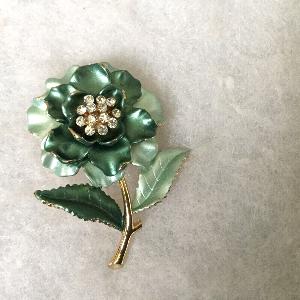 Vintage gold tone & green enamel flower brooch | eBay UK
