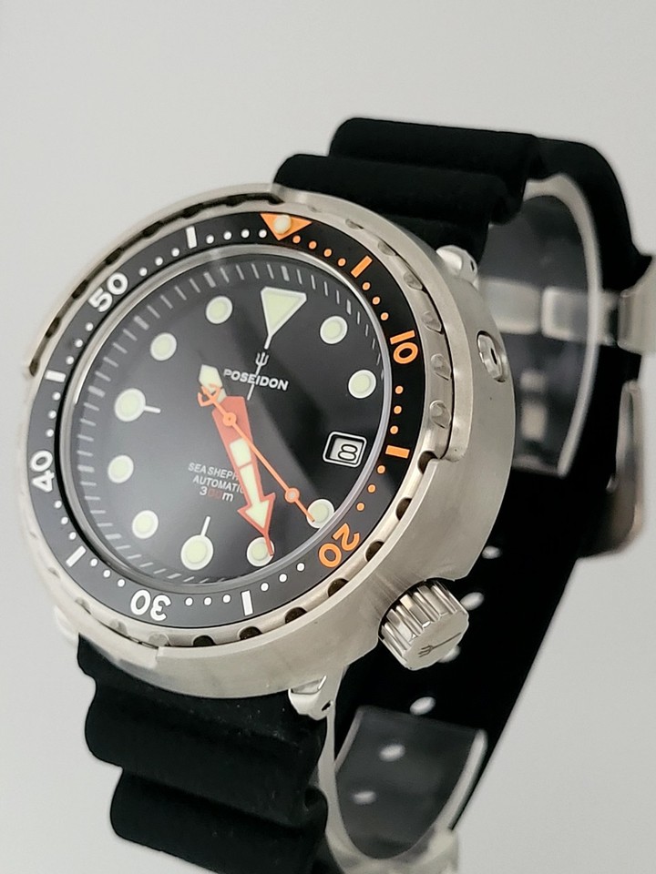 Mens POSEIDON Black 'Tuna' Divers Watch 30ATM WR SEIKO TMI NH35 ...