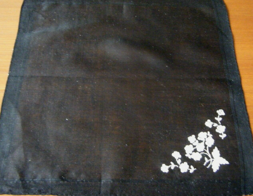Antique French Mourning Handkerchief black voile h embro/ed floral ...