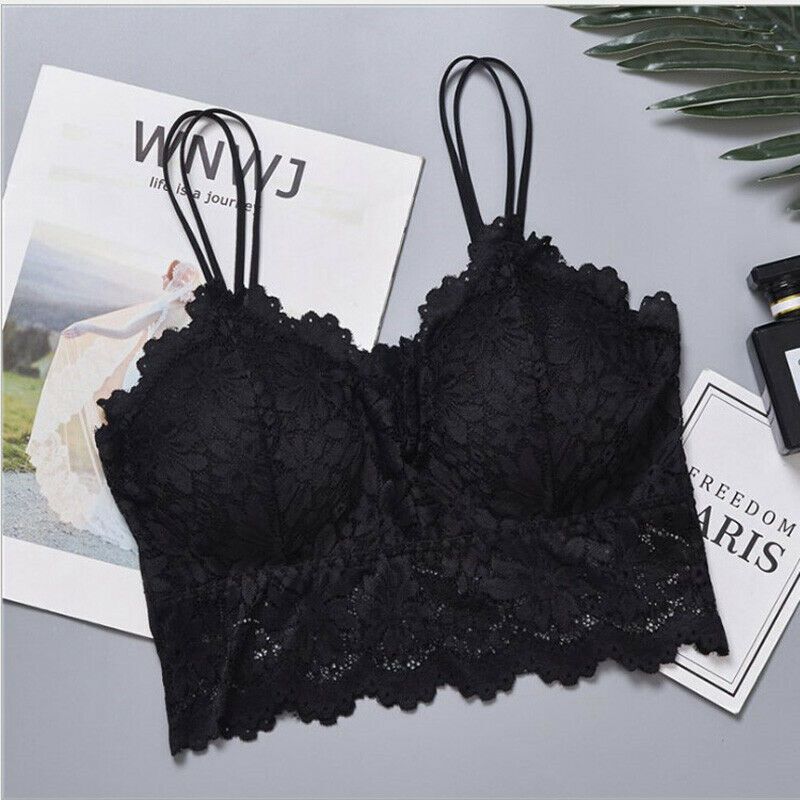Women Lace Top A Padded Bra Vest Tank Backless Crop Floral Bralette ...