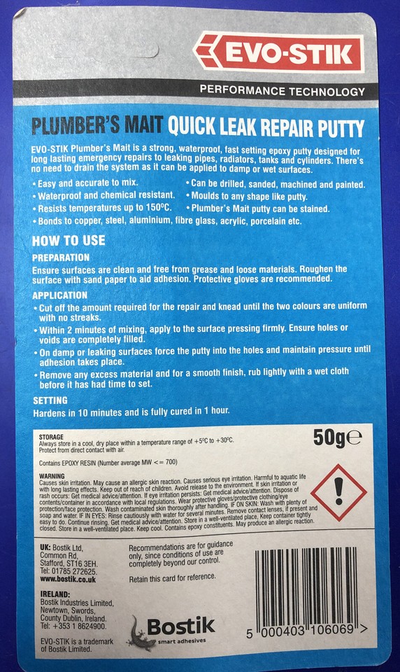 Plumbers Mait Quick Leak Repair Putty Repairs For Pipes, Radiators ...