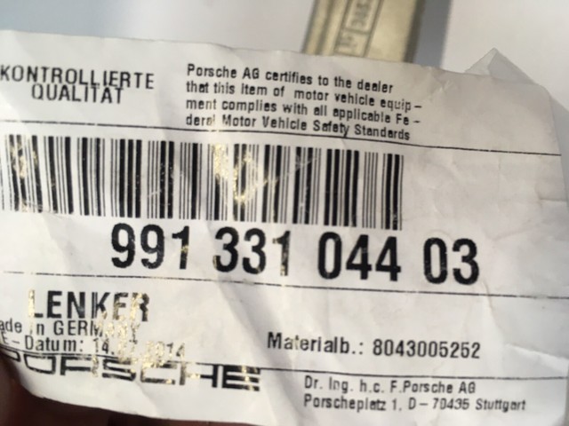 Genuine Porsche 991 Gen1 Wishbome Rear Bottom Lower RH Right ...