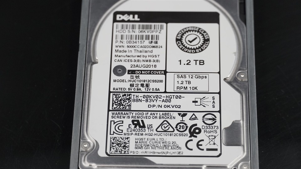 DELL 00KV02 0KV02 HUC101812CSS200 1.2TB 10K 12Gb/S 2.5" SAS HDD W/CADDY ...