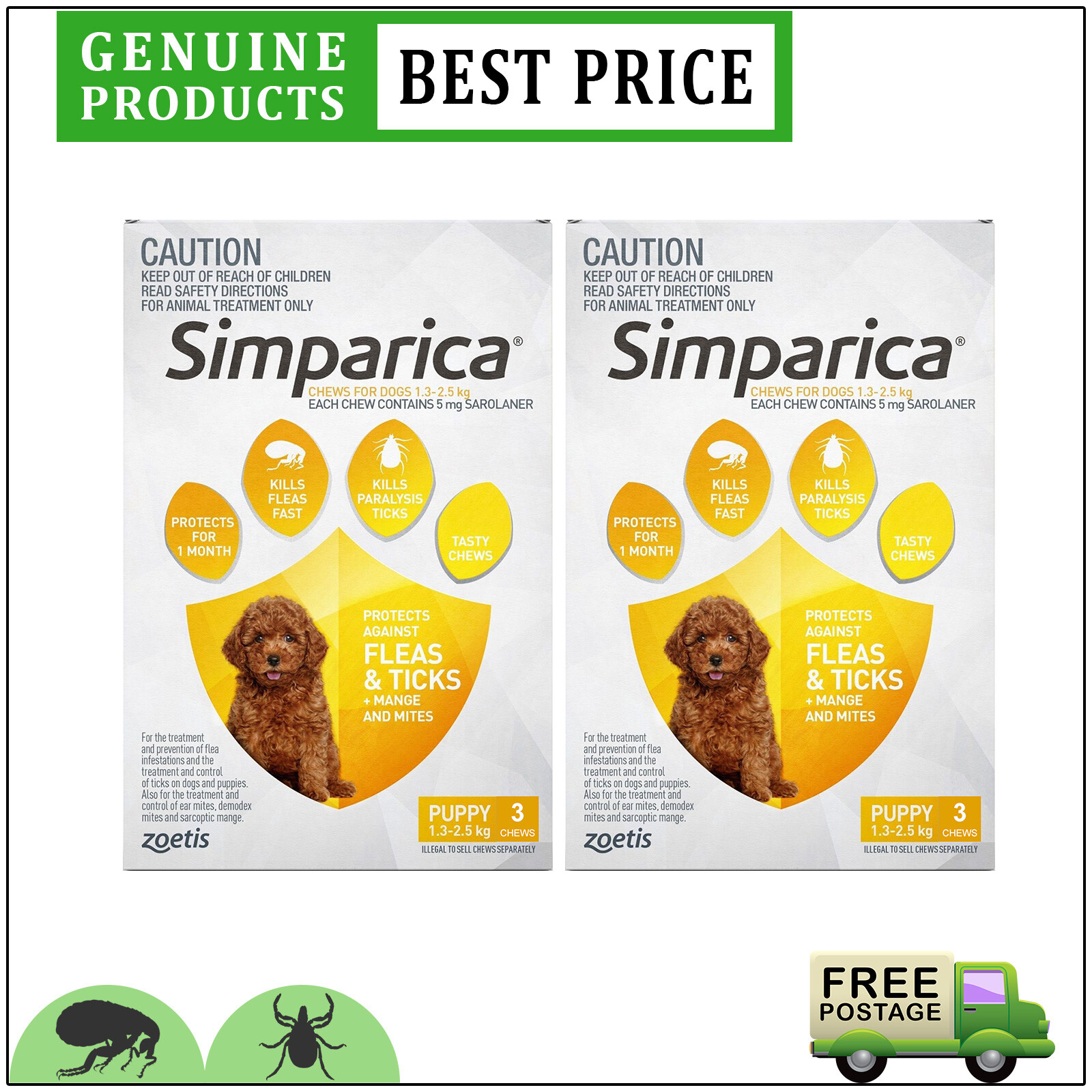 SIMPARICA All Sizes 6 Doses Chewable for Dogs Ticks and Fleas Treatment ...