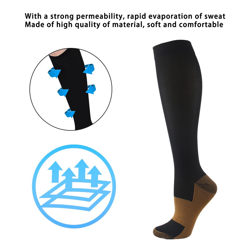 5 Pairs Compression Socks Copper Fit Knee High 20-30mmHg Energy Support ...