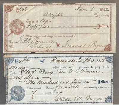 Two 1883-1892 Promissory Notes South Carolina | eBay
