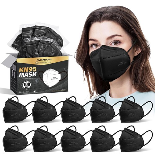 KN95 Face Masks Black Adults - 100 Pack Disposable Masks Comfortable 5 ...