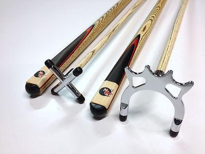 Full Ash With Red Wood WOODEN POOL SNOOKER BILLIARD CHROME Cue Rest ...