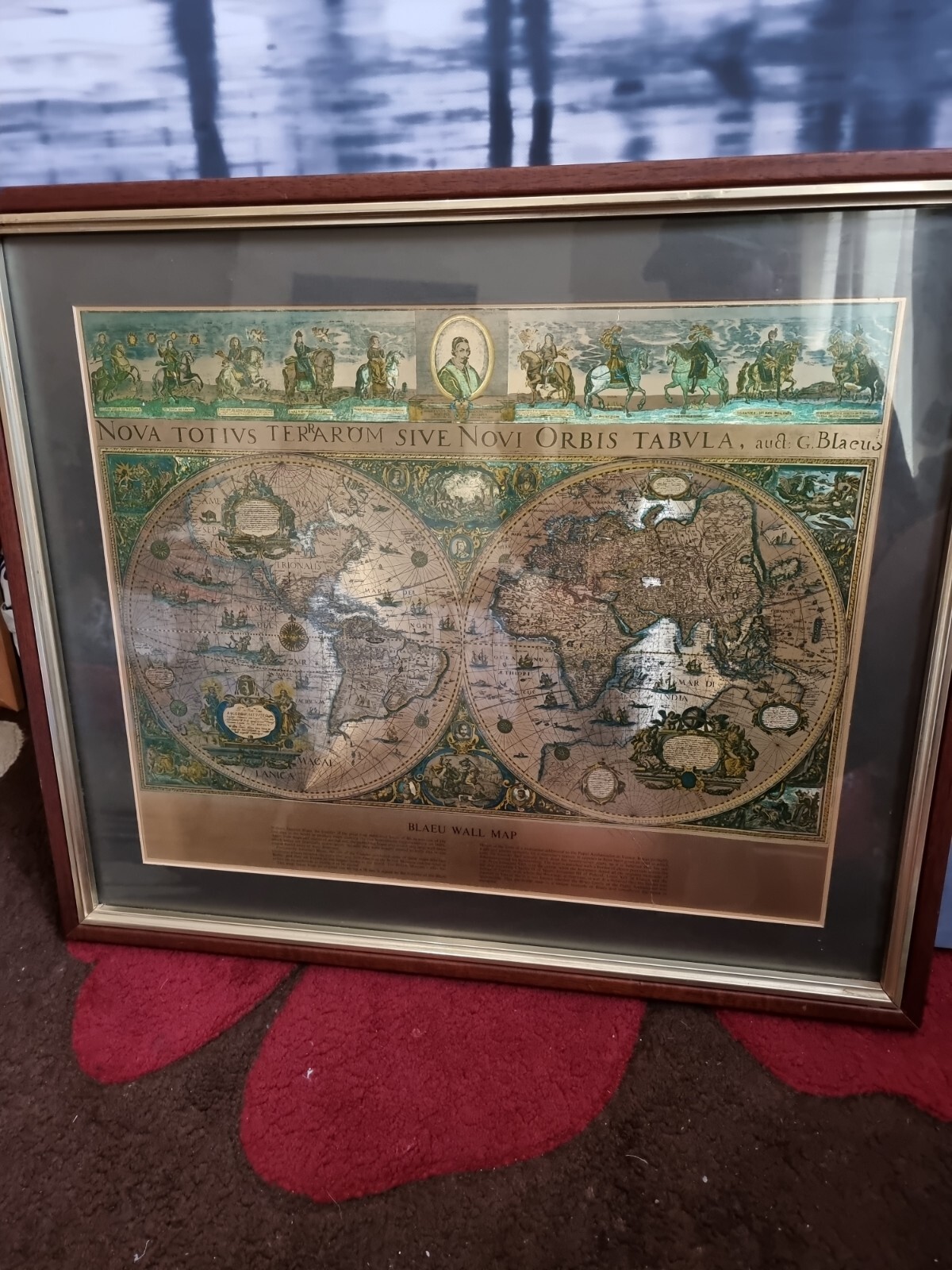 WORLD MAP SILVER LEAF PRINT BASED ON ORIGINAL WILLEM BLAEU WALL MAP ...