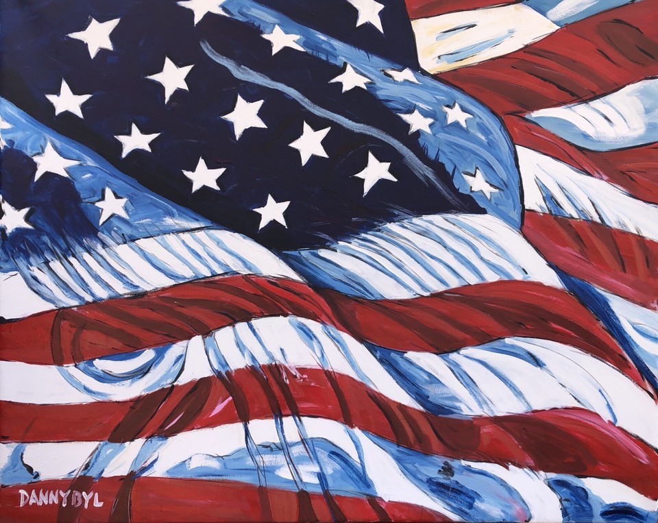 USA FLAG Original Fine Art PAINTING DAN BYL Patriotic Modern Huge 4x5ft ...