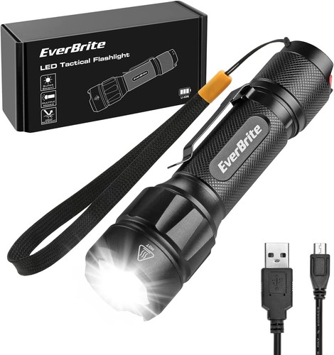 EverBrite LED Tactical Flashlight Rechargeable Black High Lumens with ...