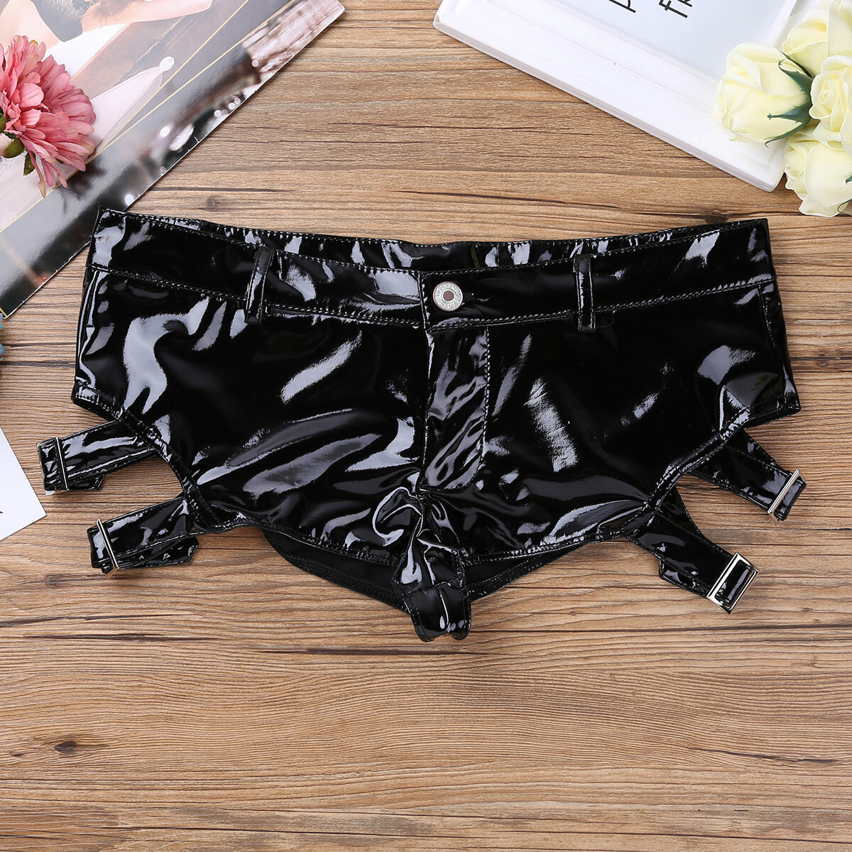 Women's PVC Leather Micro Boy Shorts Pants Punk Rock Dance Low Rise ...