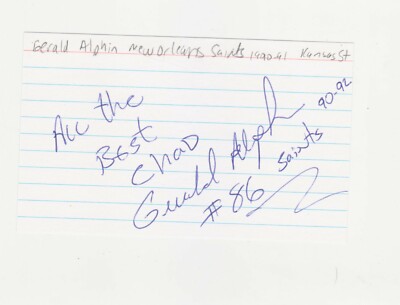 GERALD ALPHIN NEW ORLEANS SAINTS 1990-91 PERSONALIZED AUTOGRAPHED INDEX ...