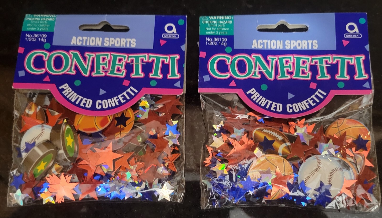 2 Packs of Action Sports Confetti 1/2 Ounce Bags Football Basketbsll ...