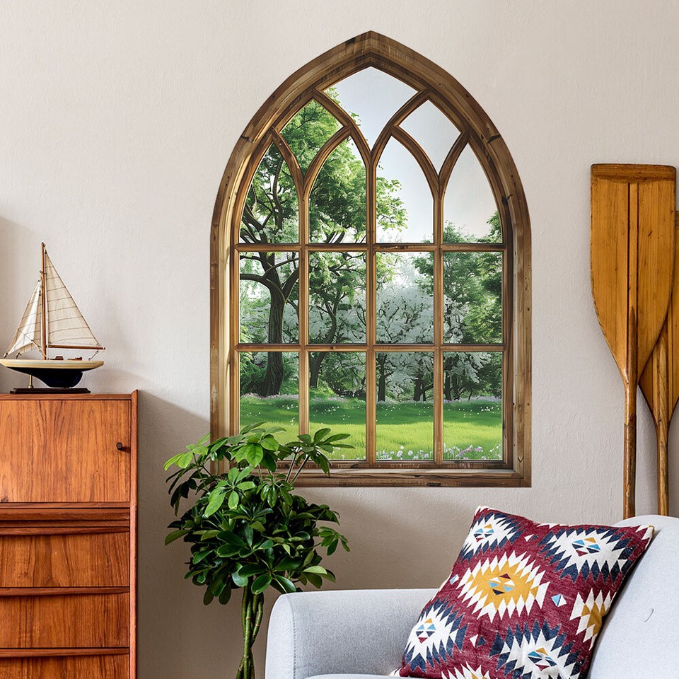 3D Fake Window Scenery Wall Art Sticker Forest Woodland Wall Decor ...