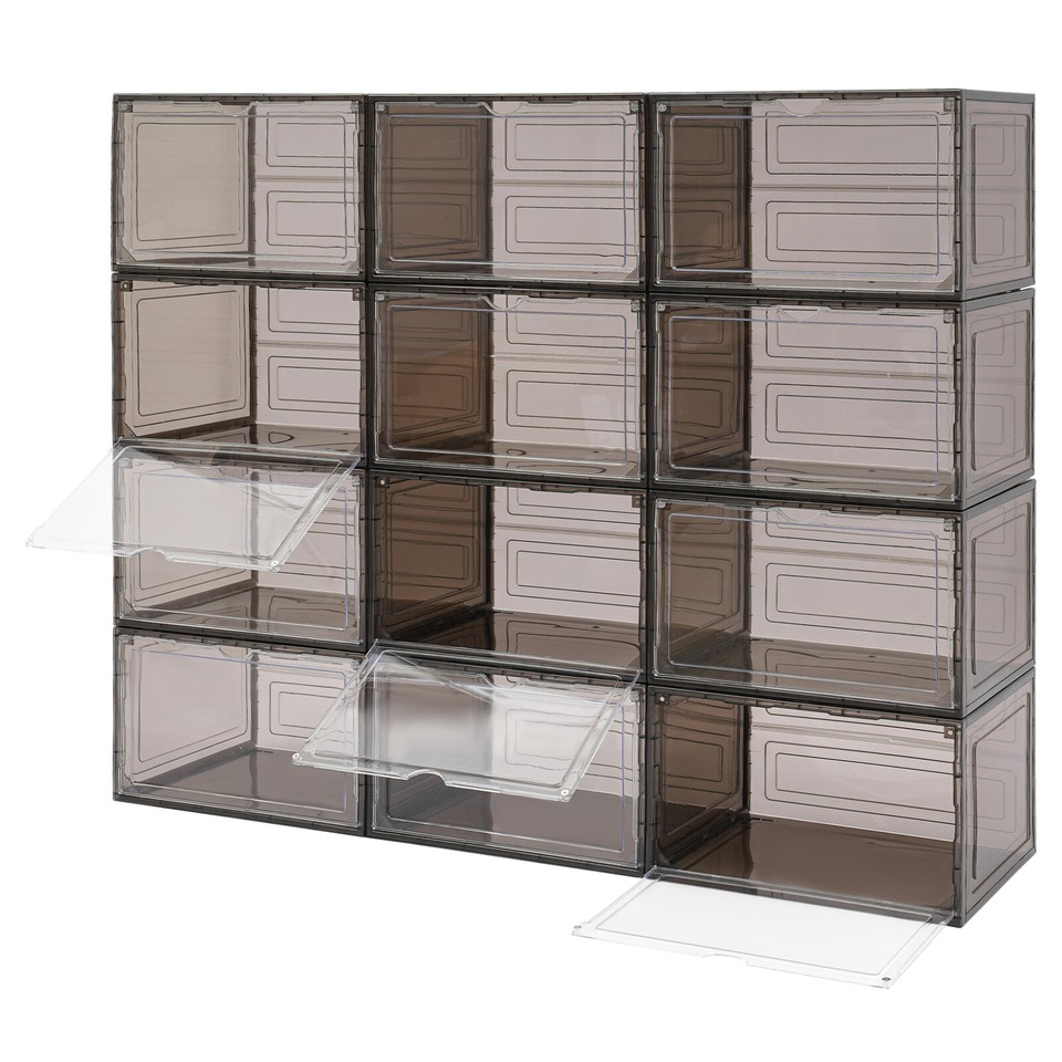 12 * Shoe Boxes Shoe Display Cases Black Brown Shoe Organizer Container ...