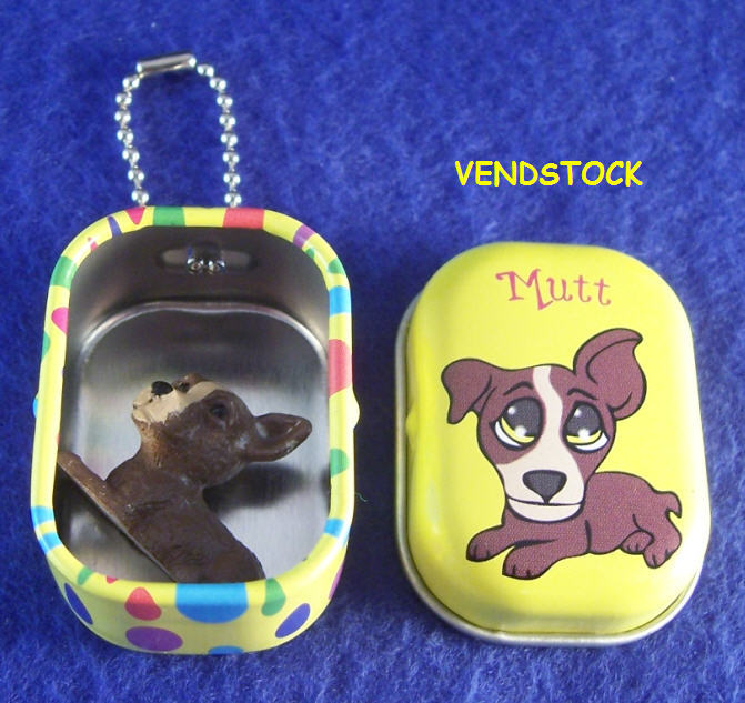 PUPPY PALZ MINI DOG FIGURE AND DANGLER KEYCHAIN DECORATIN METAL TIN ...