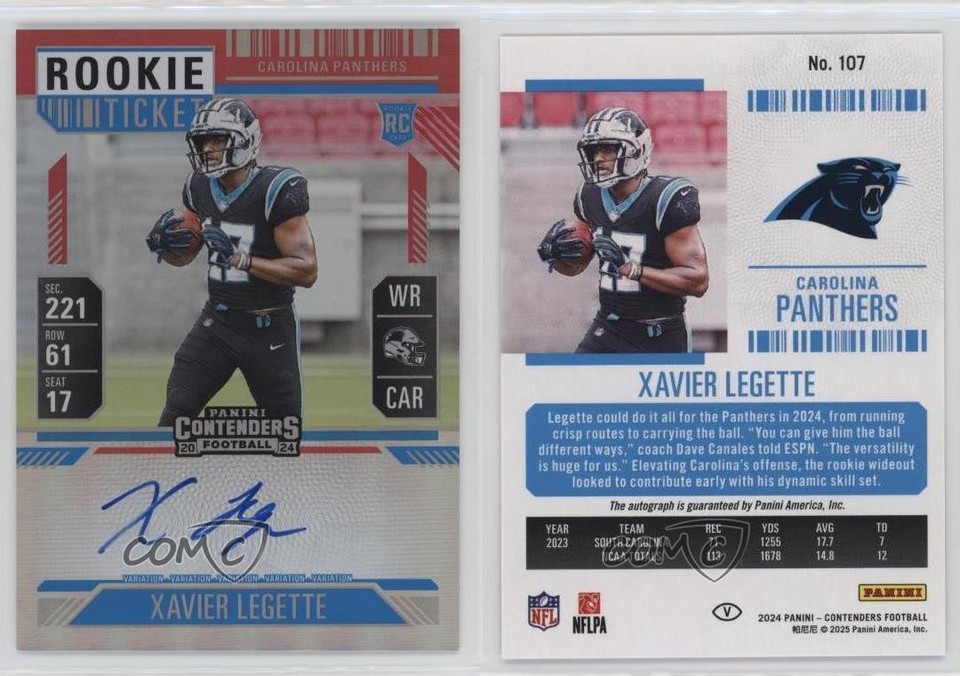 2024 Panini Contenders FOTL Red Zone Ticket Xavier Legette Rookie Auto ...