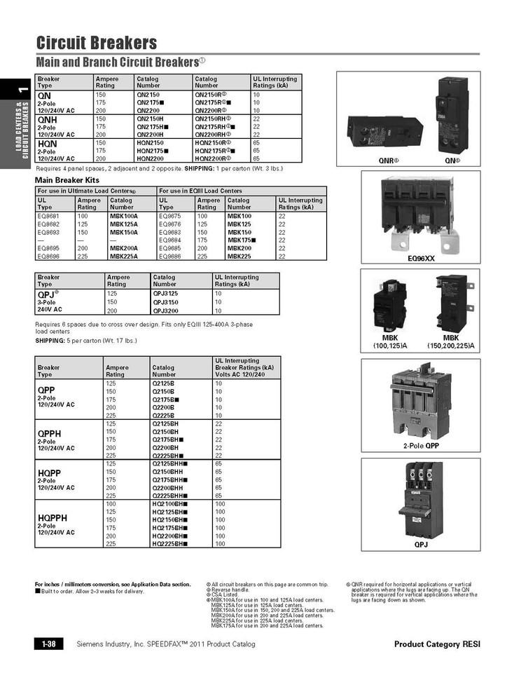 Siemens MBK100A 100-Amp Main Circuit Breaker for Use in Ultimate Type ...