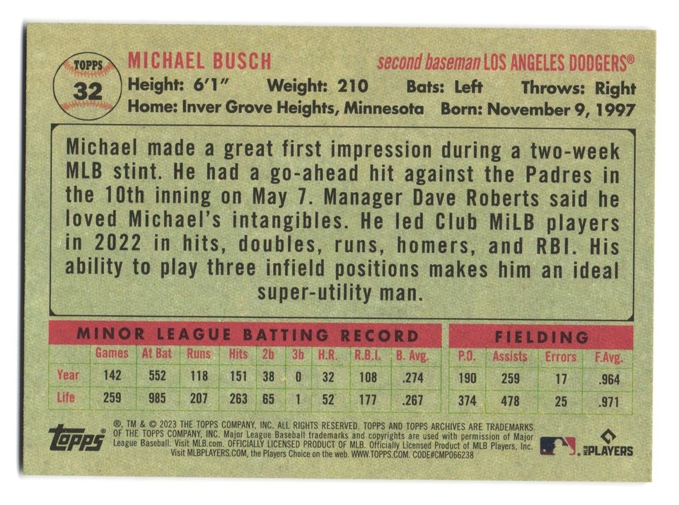 2023 Topps Archives #32 Michael Busch RC Rookie Card Los Angeles ...