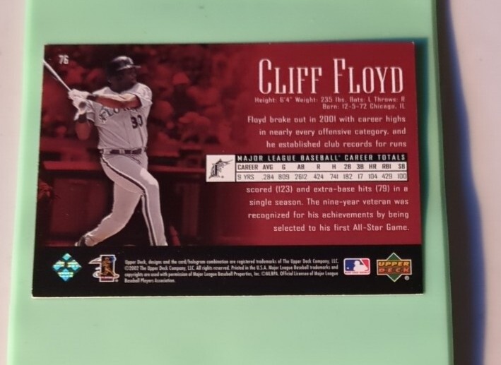 2002 Upper Deck Piece Of History Card #76 Cliff Floyd - Florida Marlins ...
