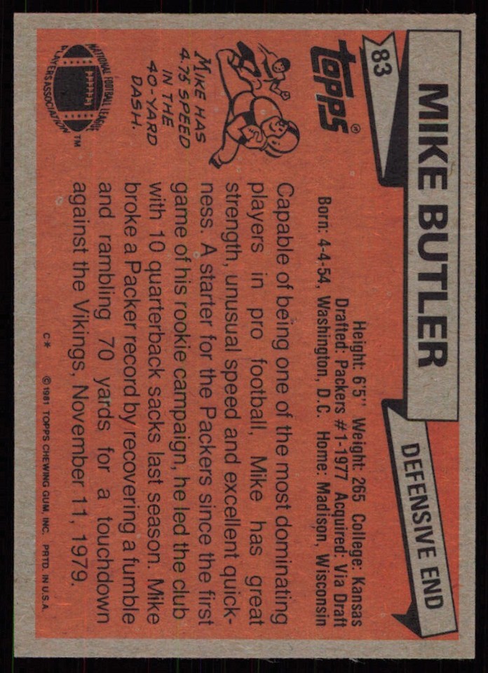 1981 Topps Mike Butler Rookie Green Bay Packers #83 | eBay