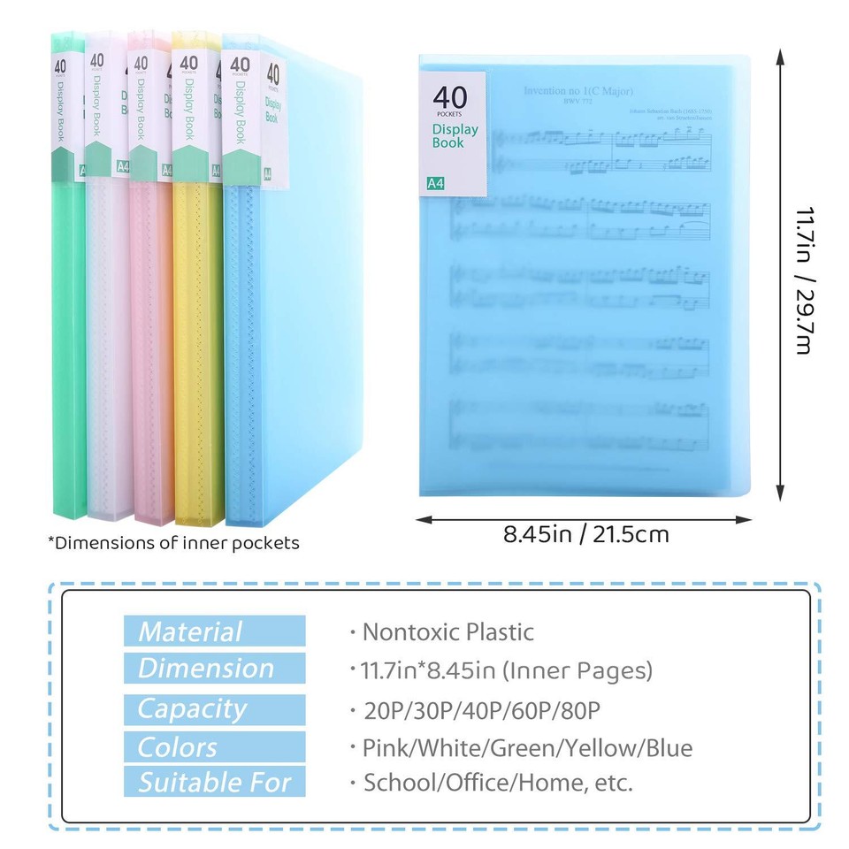 60 Pockets File Folder Plastic Presentation Book Portfolio Folder Clear ...